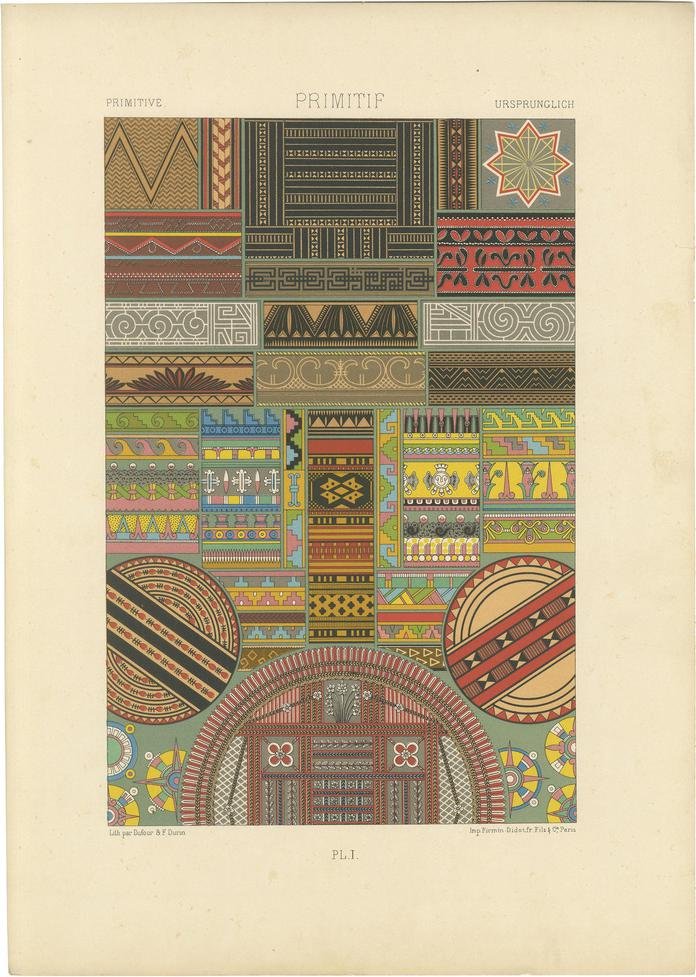 Ethnographic Design Lithograph, 1869, Paper for sale at Pamono