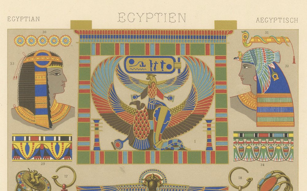 After Racinet, Ancient Egyptian Ornament with Symbols & Jewelry, 1869 ...