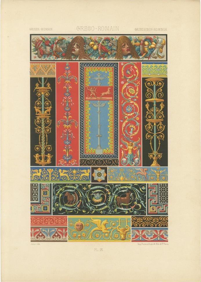 After Racinet, Greek-Roman Ornament with Classical Decorative Motifs ...