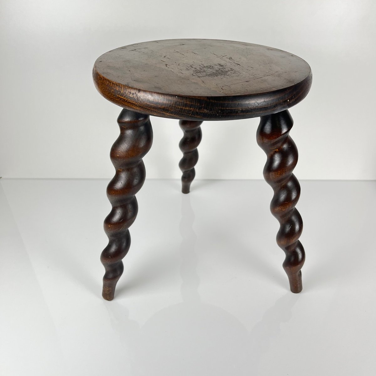 Antique Wood Stool with Twisted Legs, 1890s for sale at Pamono