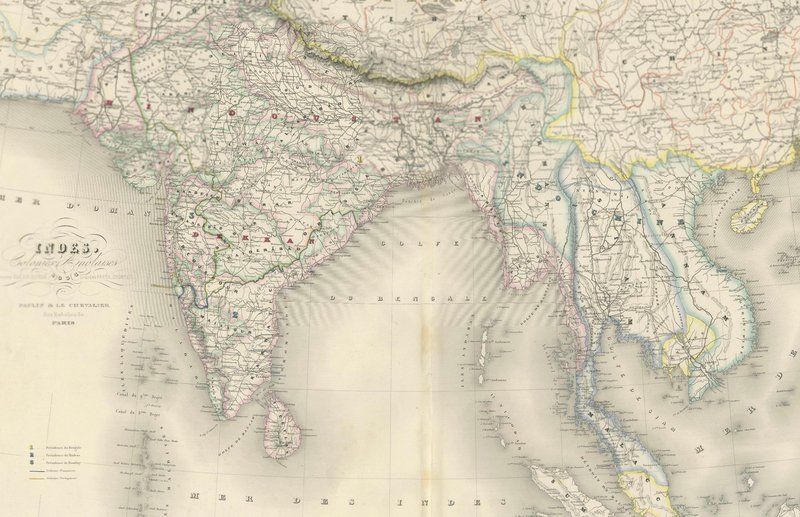 Antique Map of India and Southeast Asia Chevalier Engraving, 1853 for ...