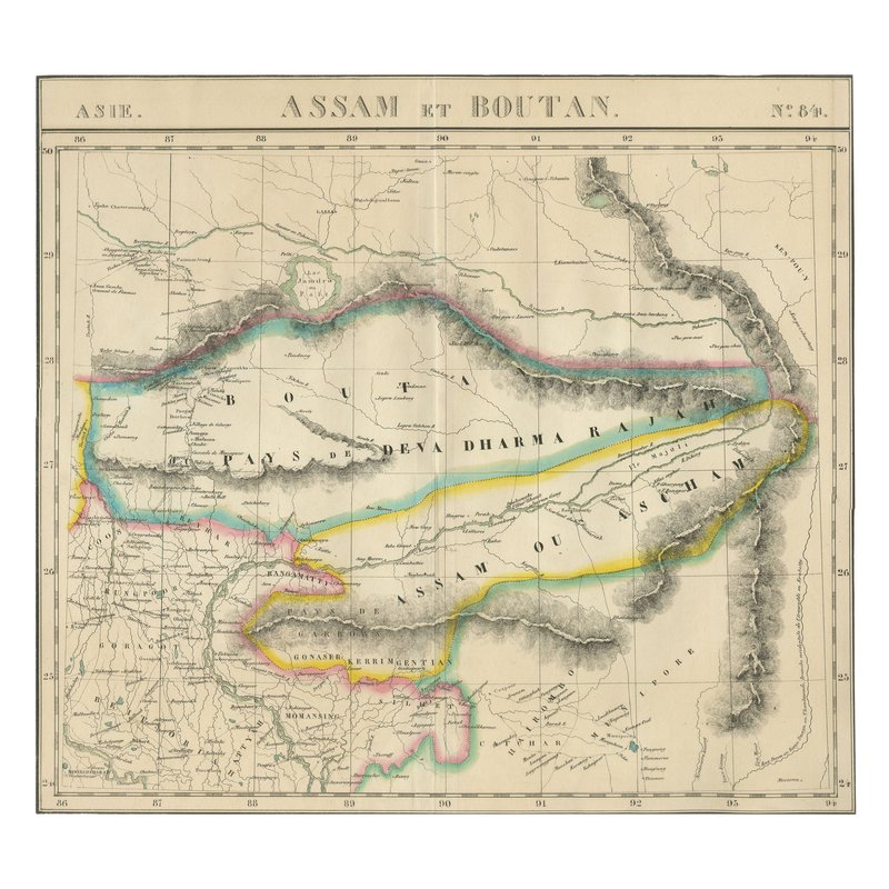 Antique Map of Assam and Bhutan by Vandermaelen, 1827 for sale at Pamono