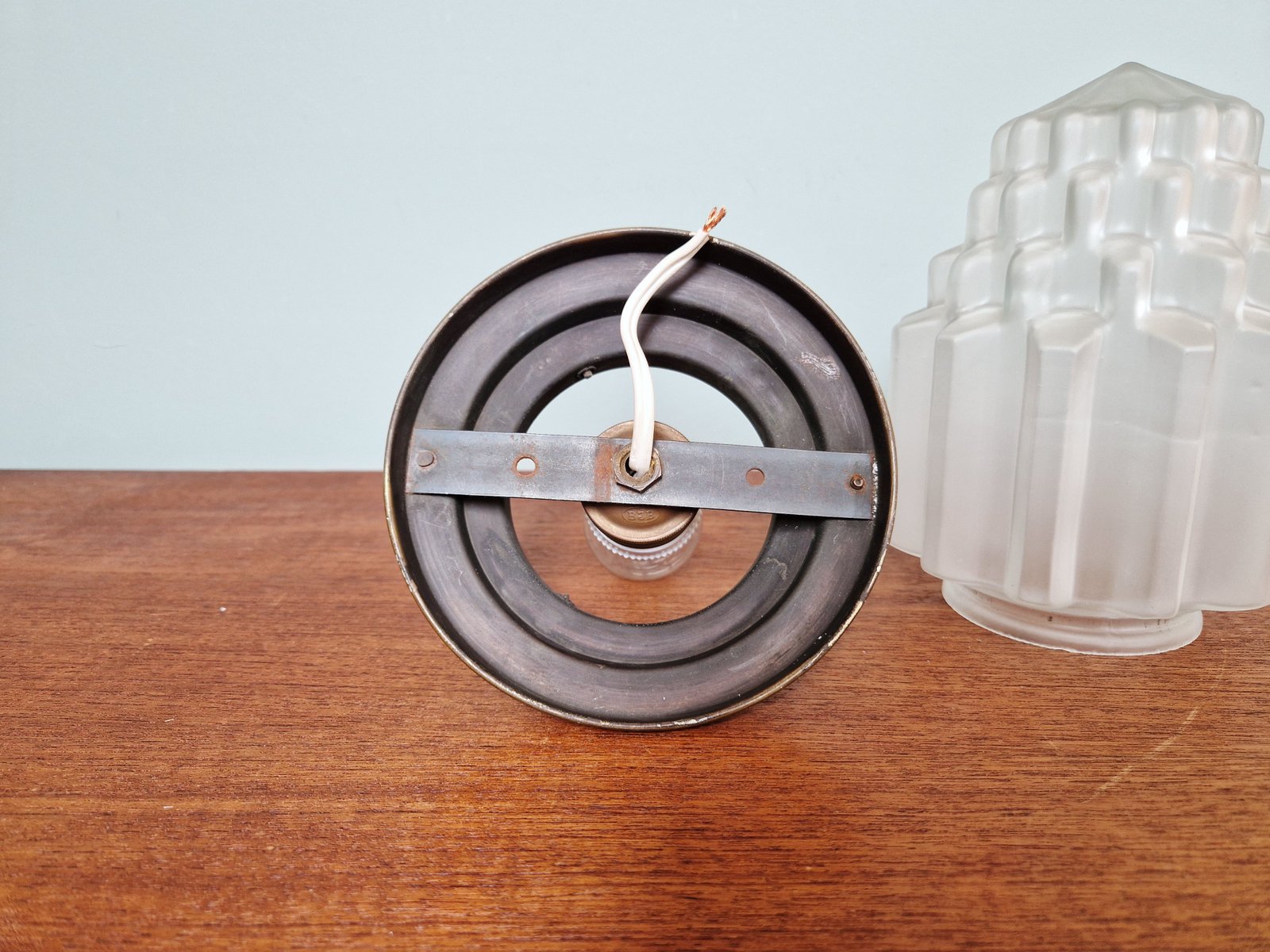 Art Deco Skyscraper Satin Glass Ceiling Light, 1930s for sale at Pamono