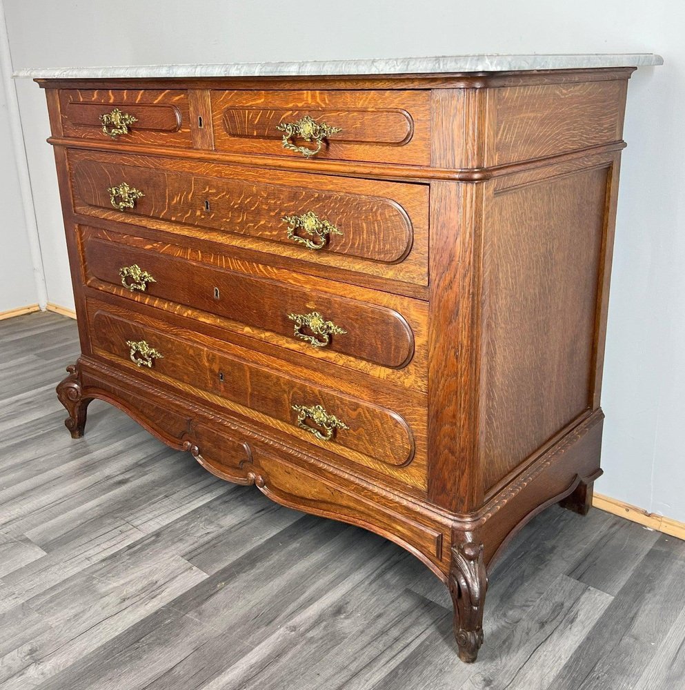 Antique French Style Chest of Drawers with Marble Top for sale at Pamono