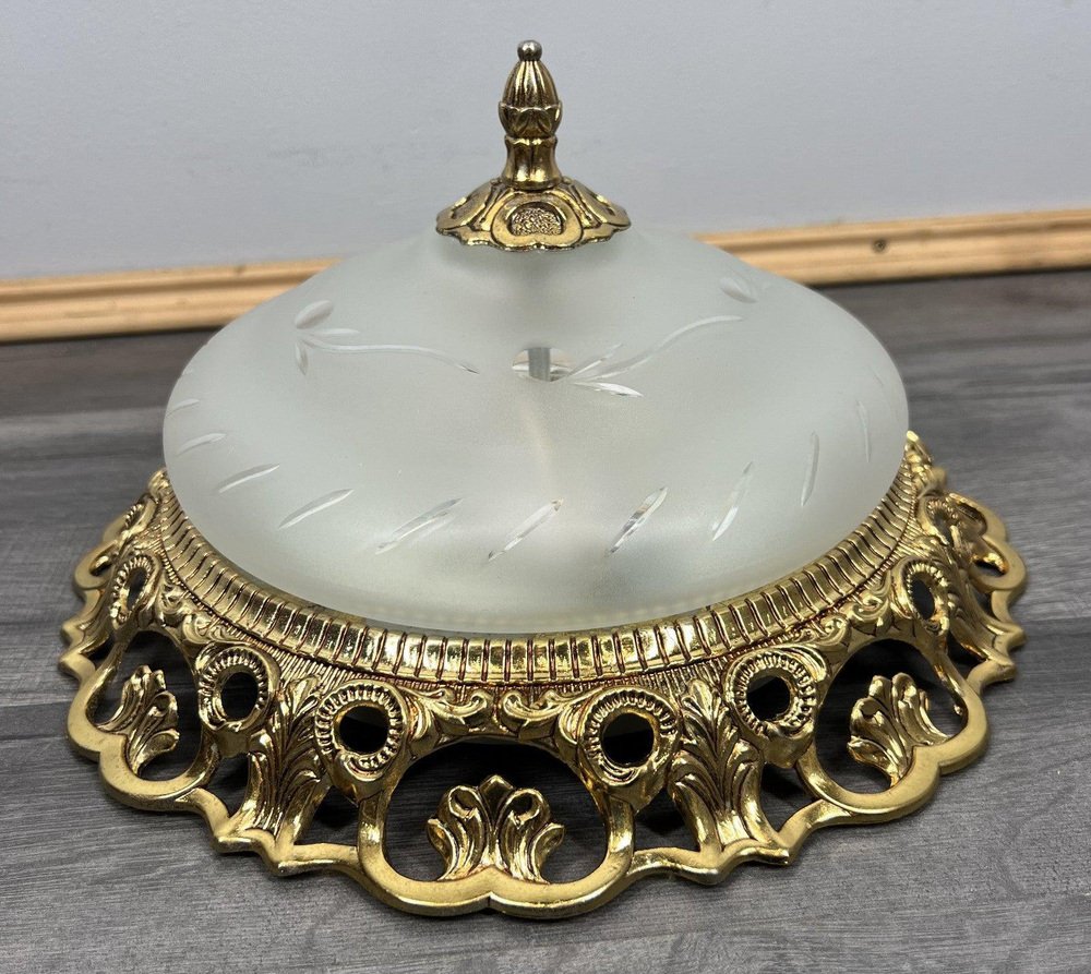 Vintage Frosted Glass Ceiling Light for sale at Pamono