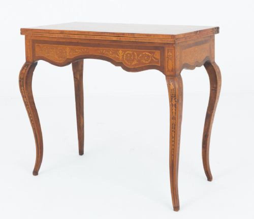 Antique French Game Table with Marquetry Inlay, 1880 for sale at Pamono
