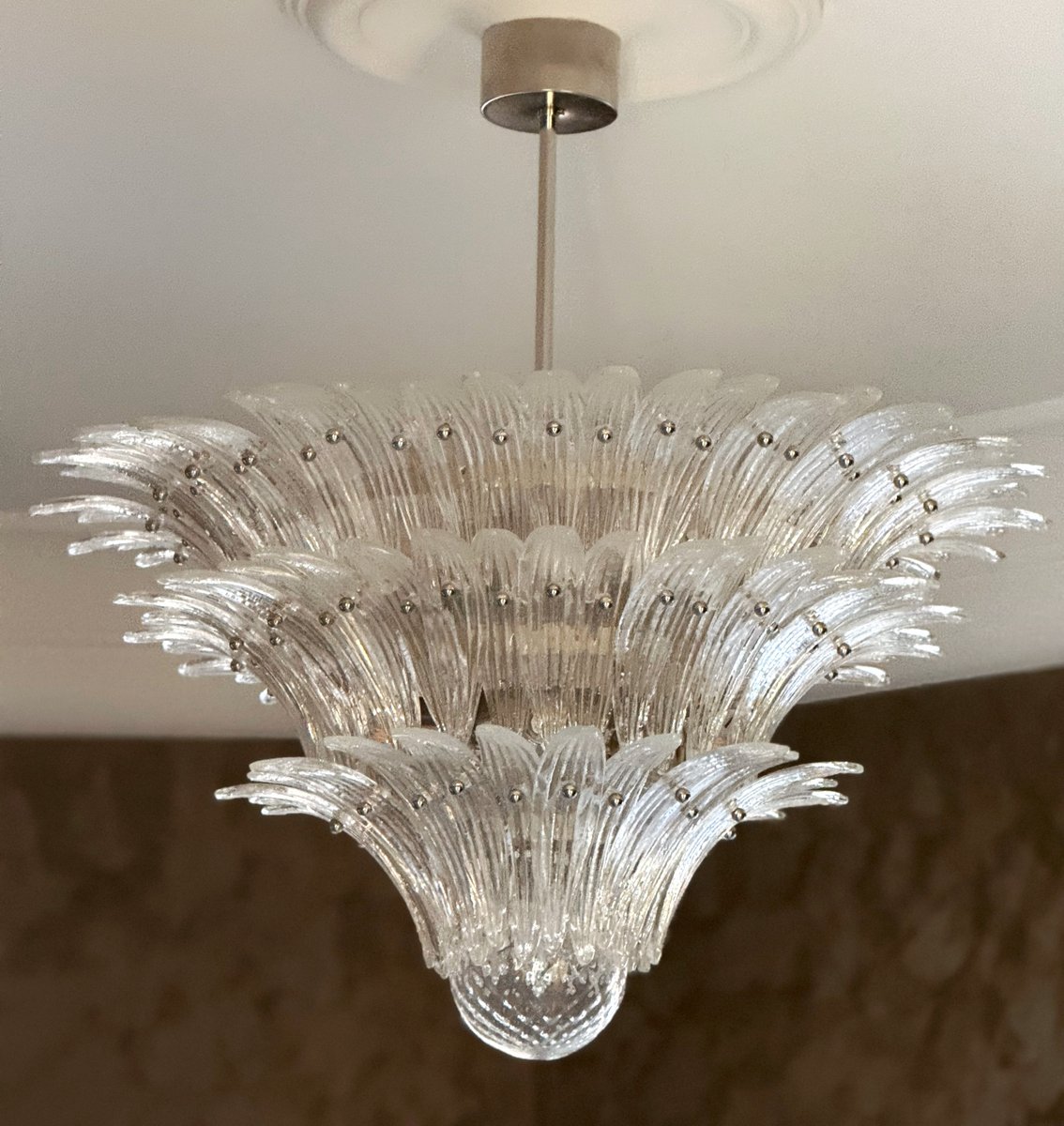 Eclectic Murano Chandelier with Feather Prisms in the style of Barovier ...