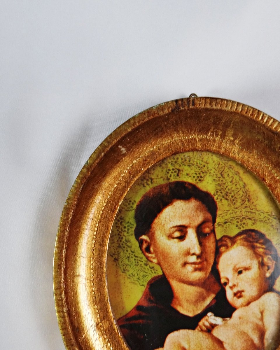 Holy Image of Saint Anthony Holding the Infant Jesus in a Gilded Frame ...