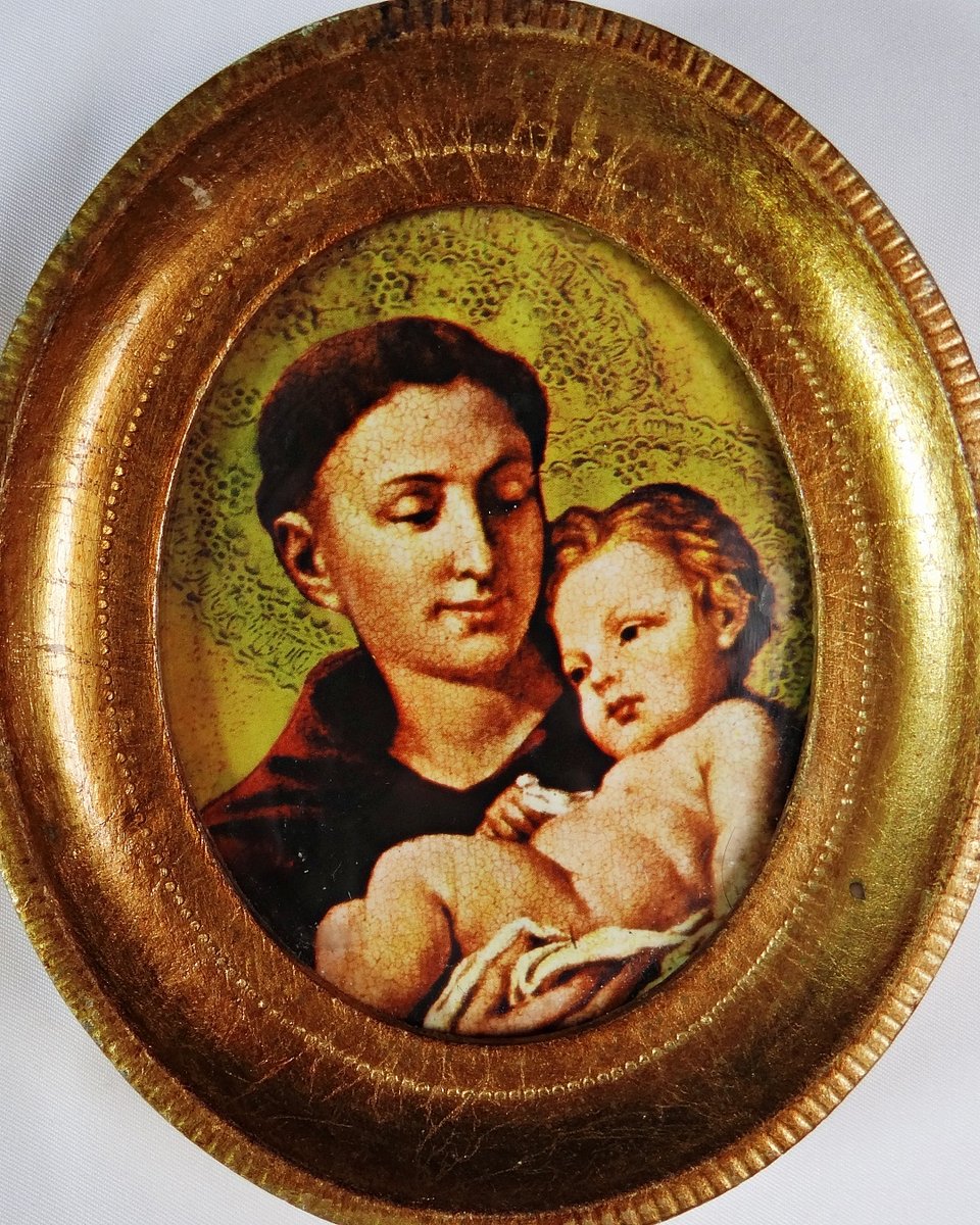 Holy Image of Saint Anthony Holding the Infant Jesus in a Gilded Frame ...