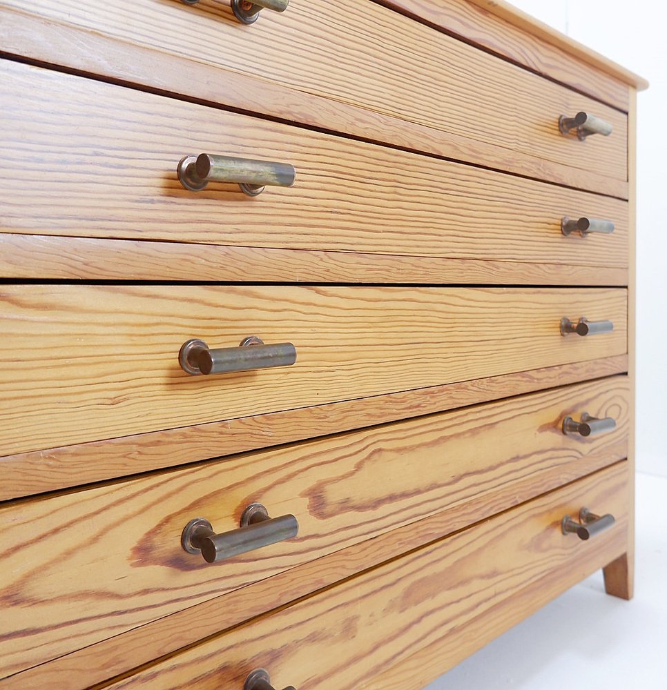 Vintage 5-Drawer Chest of Drawers with Brass Handles for sale at Pamono