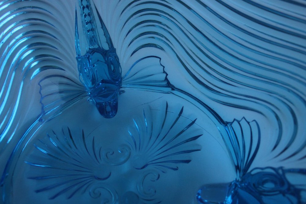 Art Deco Glass with Fish Feet Bowl-Gorgeous Rich Blue by Josef Inwald ...