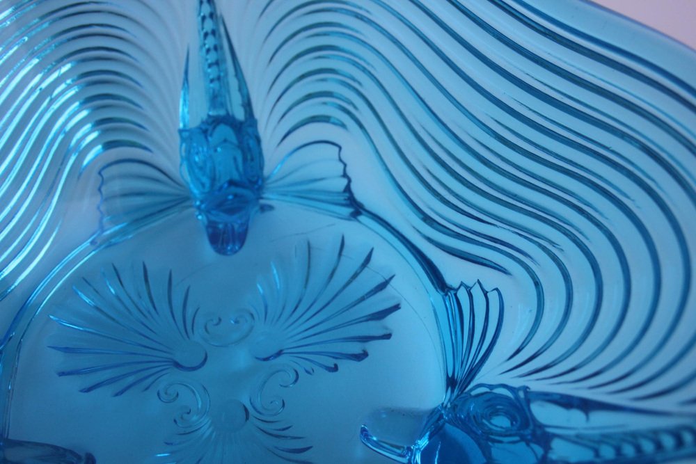 Art Deco Glass with Fish Feet Bowl-Gorgeous Rich Blue by Josef Inwald ...