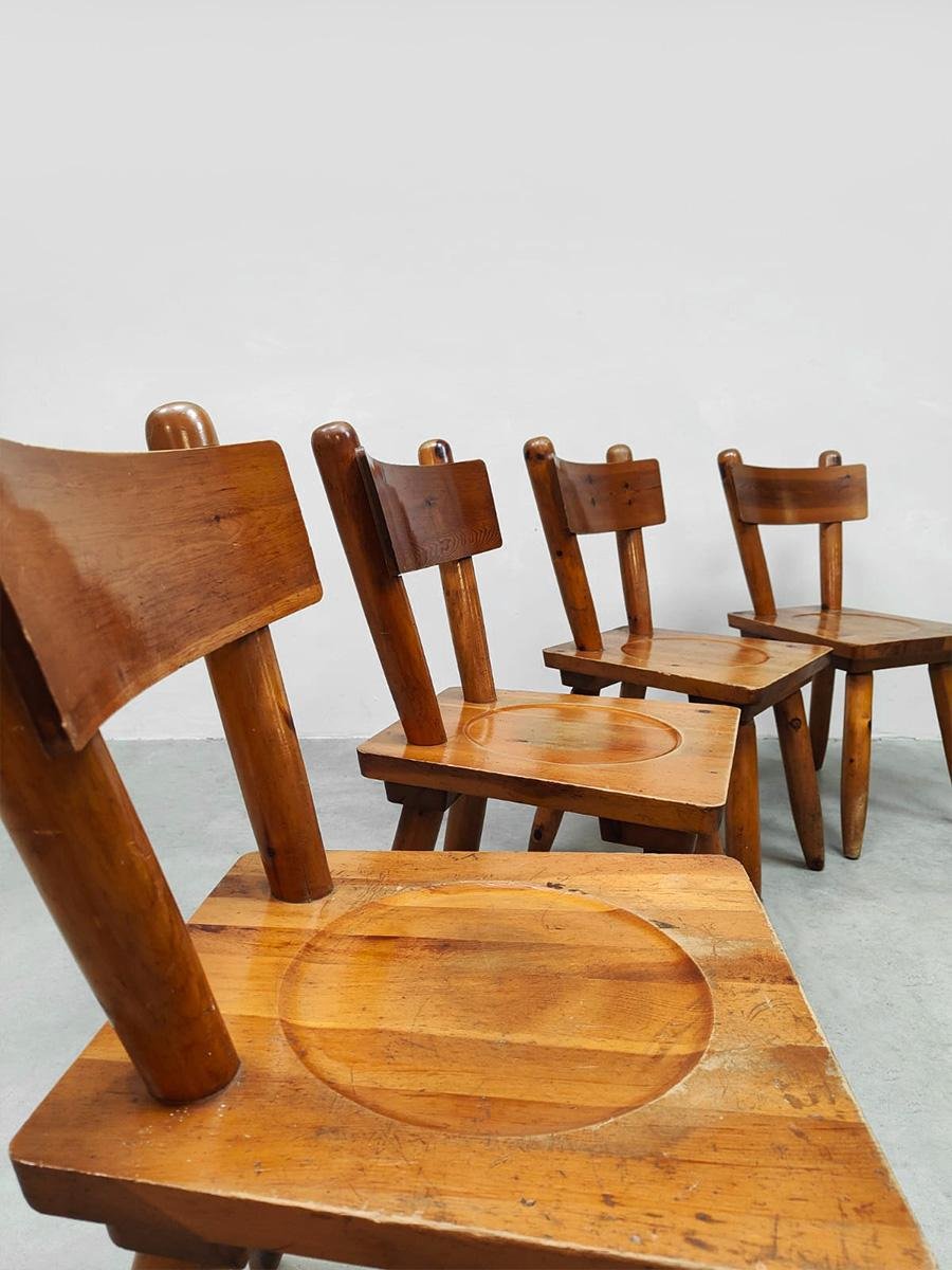 Vintage Brutalist Wooden Dining Set Chairs & Table Wooden Dining Set ...