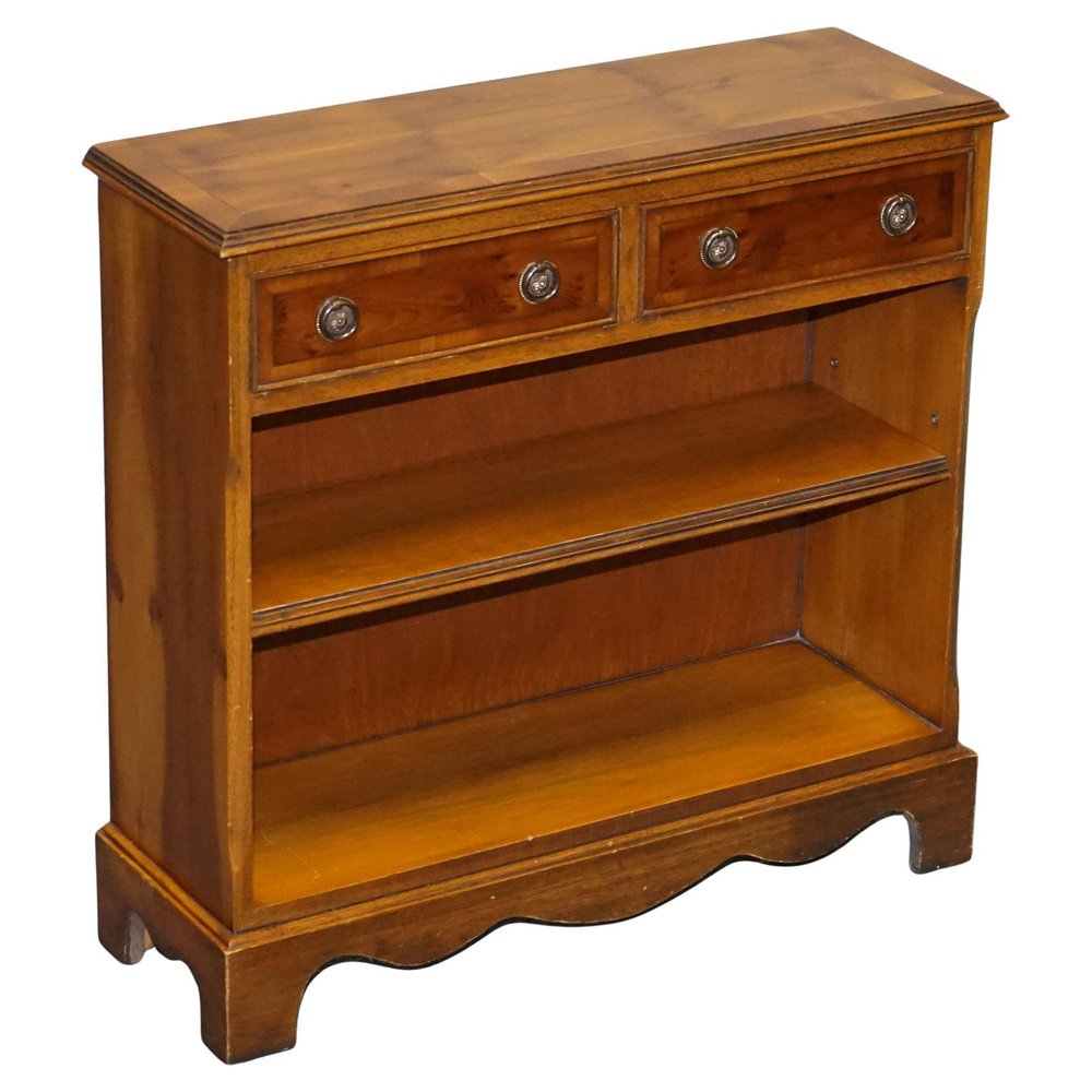Vintage Yew Wood Low Dwarf Bookcase with Two Storage Drawers for sale ...