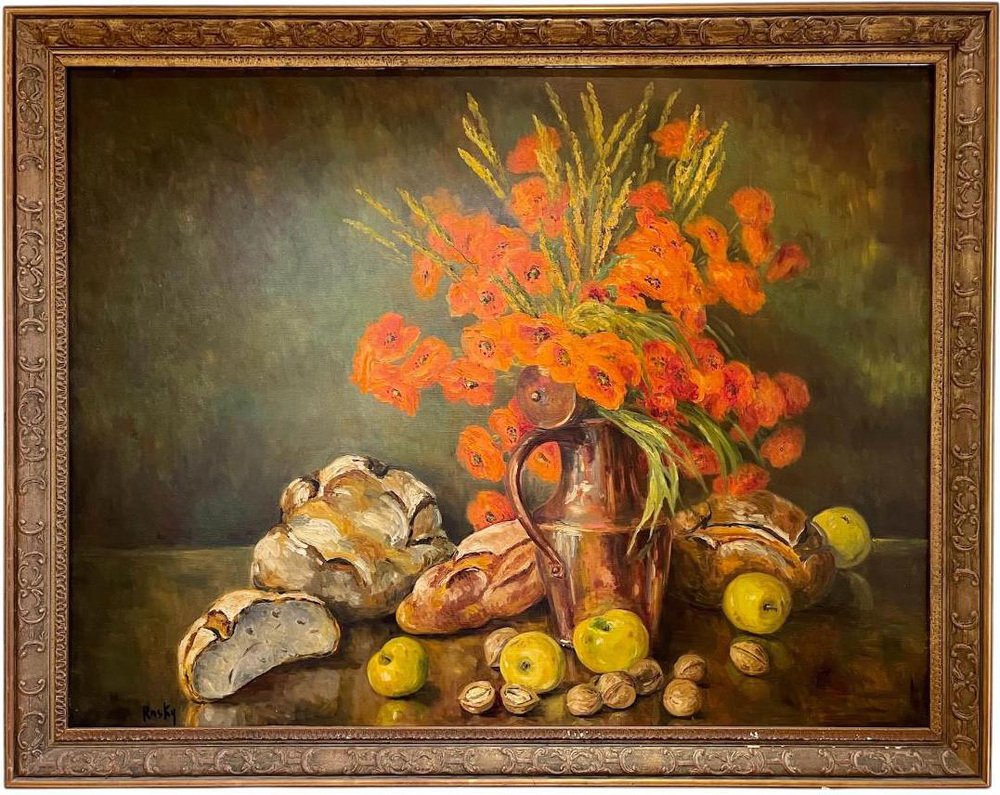 Marie-Madeleine de Rasky, Copper, Poppies, Wheat, Bread and Fruit, Oil ...