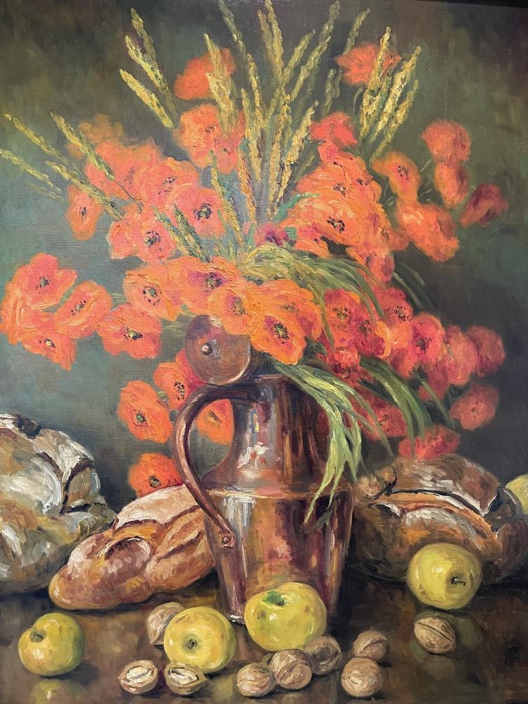 Marie-Madeleine de Rasky, Copper, Poppies, Wheat, Bread and Fruit, Oil ...