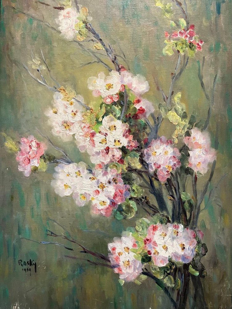 Marie-Madeleine de Rasky, Cherry Blossom Branch, Oil on Canvas, Framed ...
