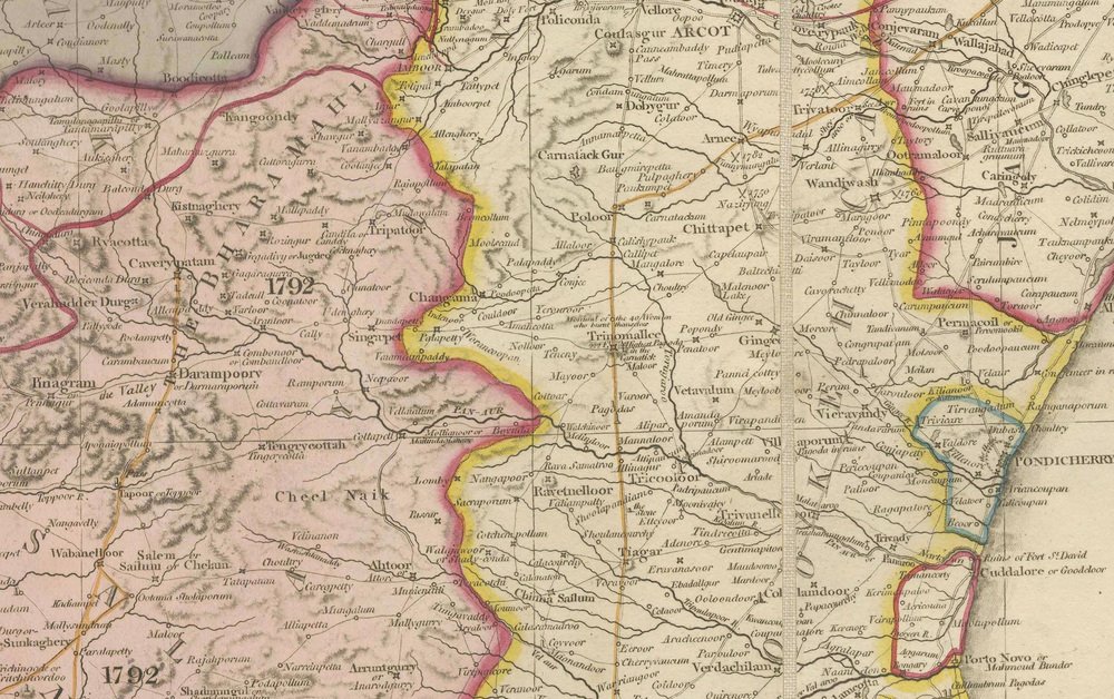 Large Decorative Colonial-Era Map of South India Peninsula of India ...