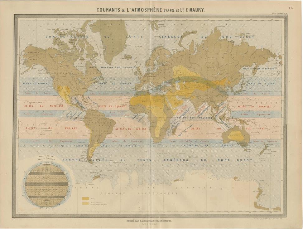 World Wind Currents Map by Andriveau-Goujon, 1861 for sale at Pamono