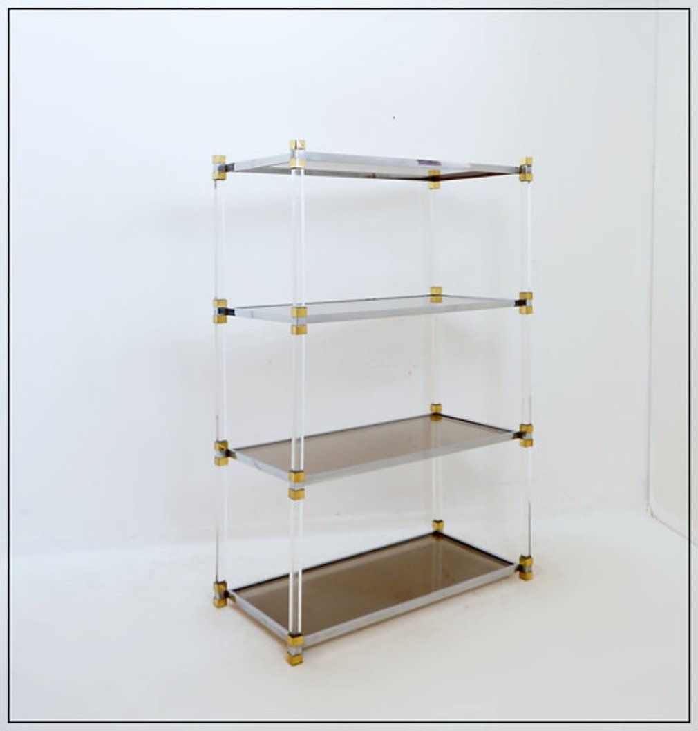 Claustra Shelf in Acrylic Glass, Smoked Glass, and Brass by Charles ...