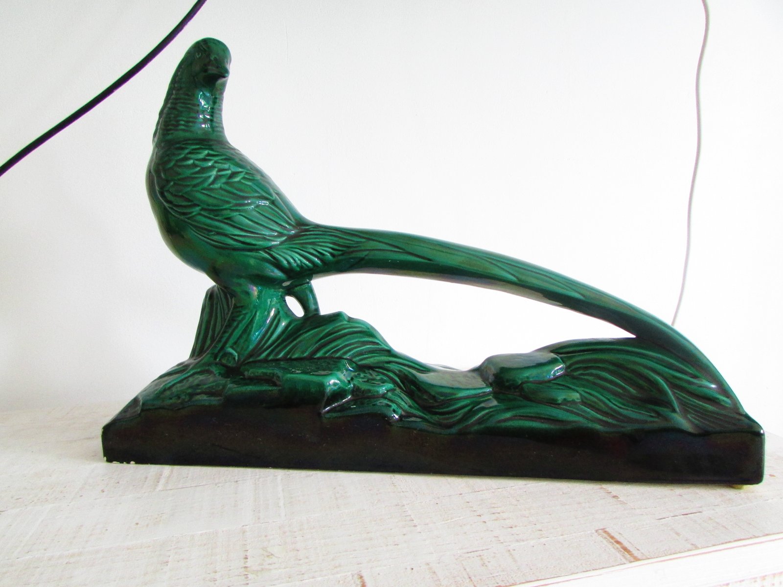 Art Deco Pheasant in Green Ceramic in the style of Sainte Radegonde ...
