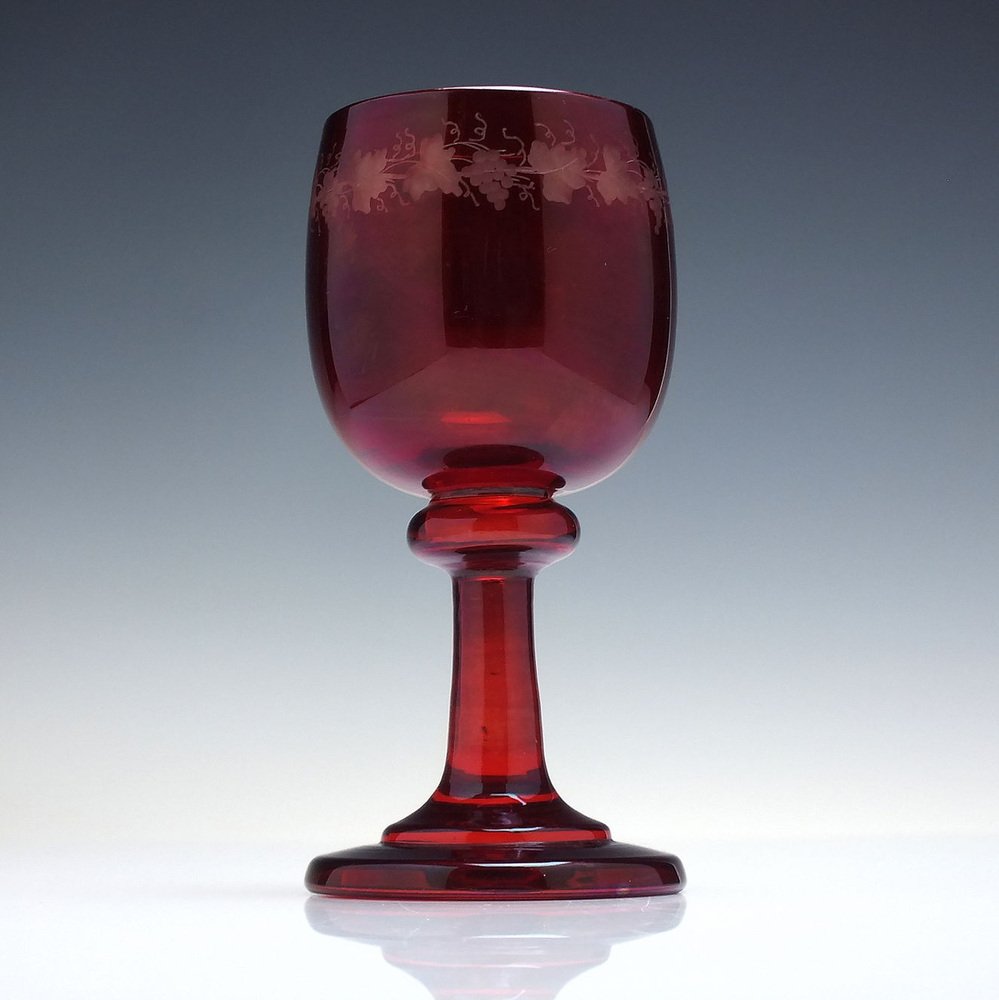 Six Antique Engraved Ruby Red Wine Glasses, 1900, Set of 6 for sale at ...