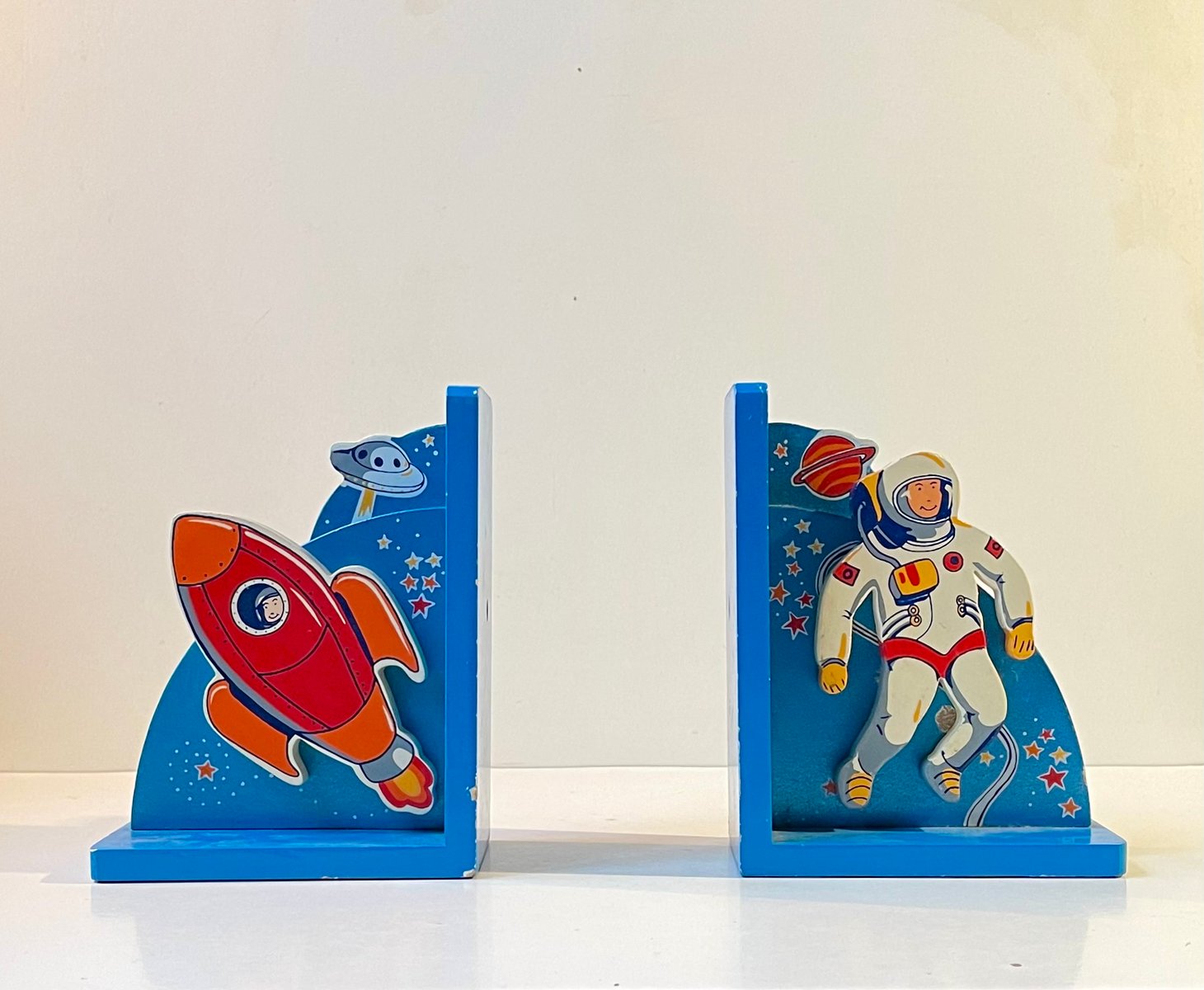 Vintage Astronaut and Rocket Bookends in Lacquered Wood, 1980s, Set of ...