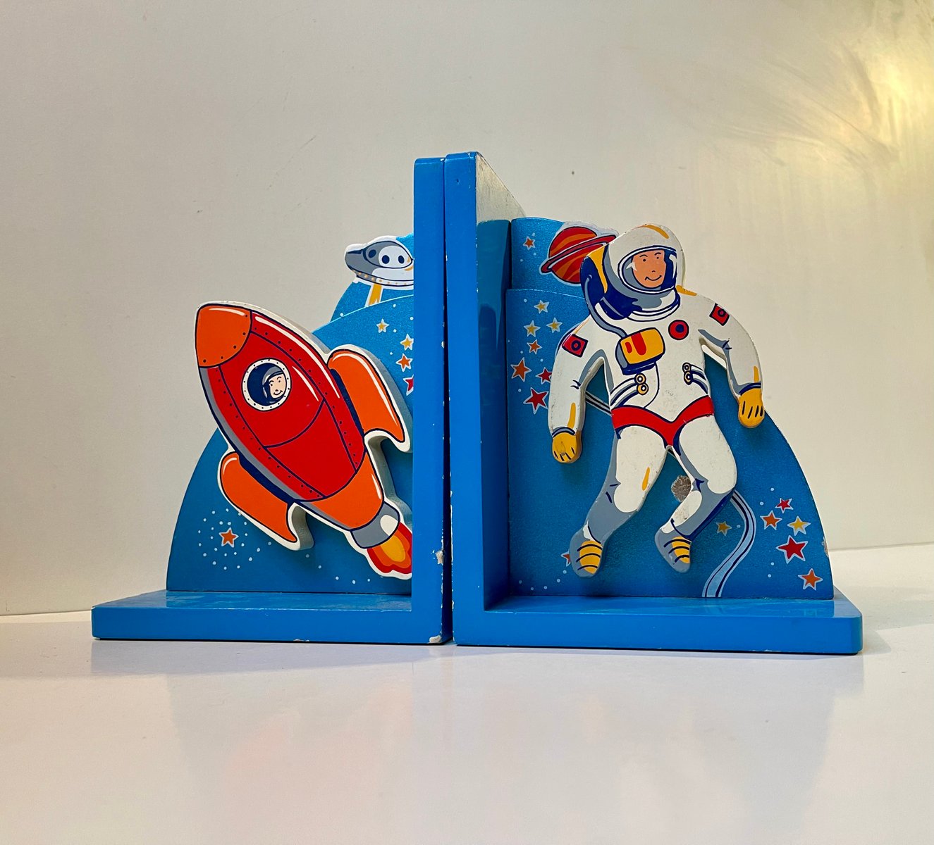 Vintage Astronaut and Rocket Bookends in Lacquered Wood, 1980s, Set of ...