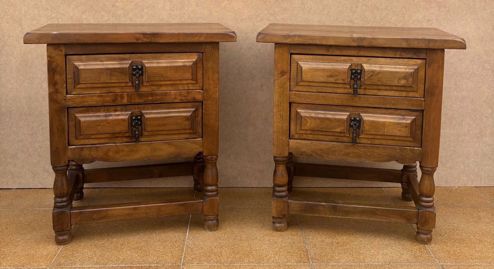Spanish Bedside Tables with Drawers and Iron Hardware, 1950s, Set of 2 ...