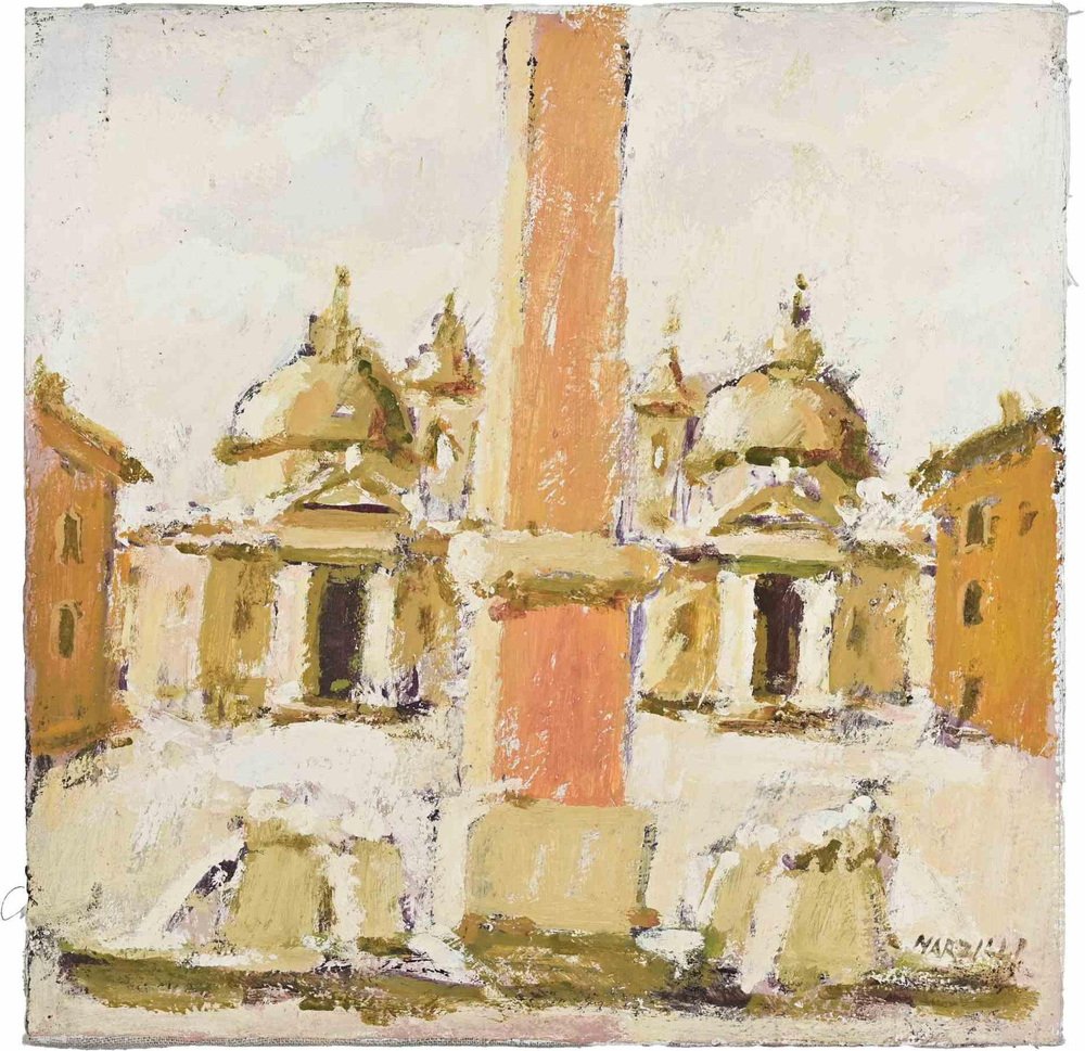 Franco Marzilli, View of Piazza del Popolo, Rome, Oil Painting, 1970s ...