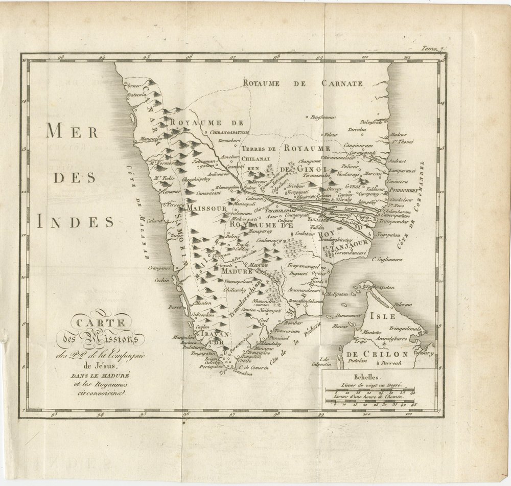 Antique Map of the Jesuit Missions in Madurai and Surrounding Kingdoms ...