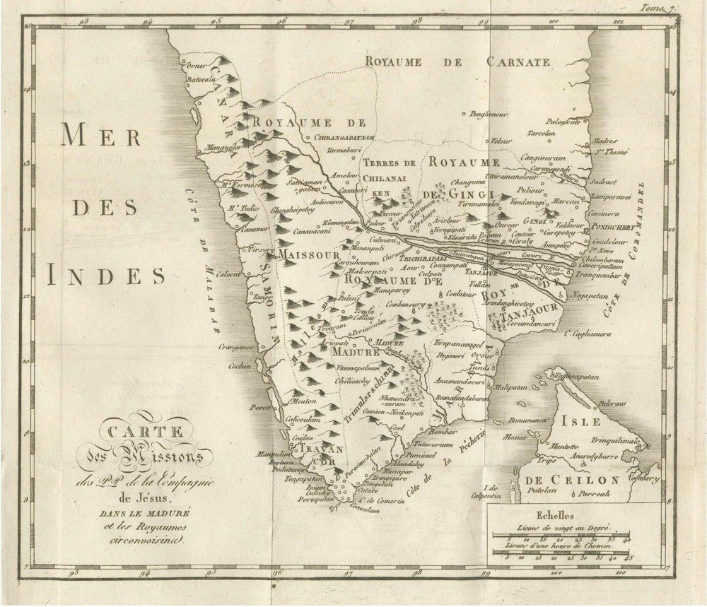Antique Map of the Jesuit Missions in Madurai and Surrounding Kingdoms ...