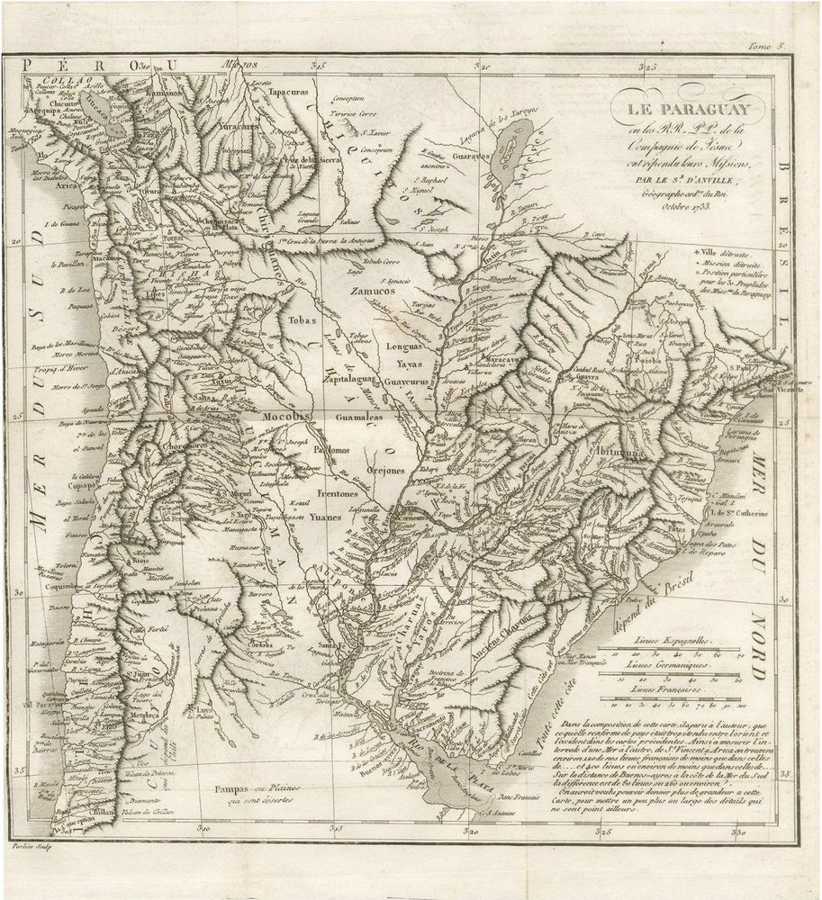 Antique Map of Paraguay and Jesuit Missions by Danville, 1733 for sale ...