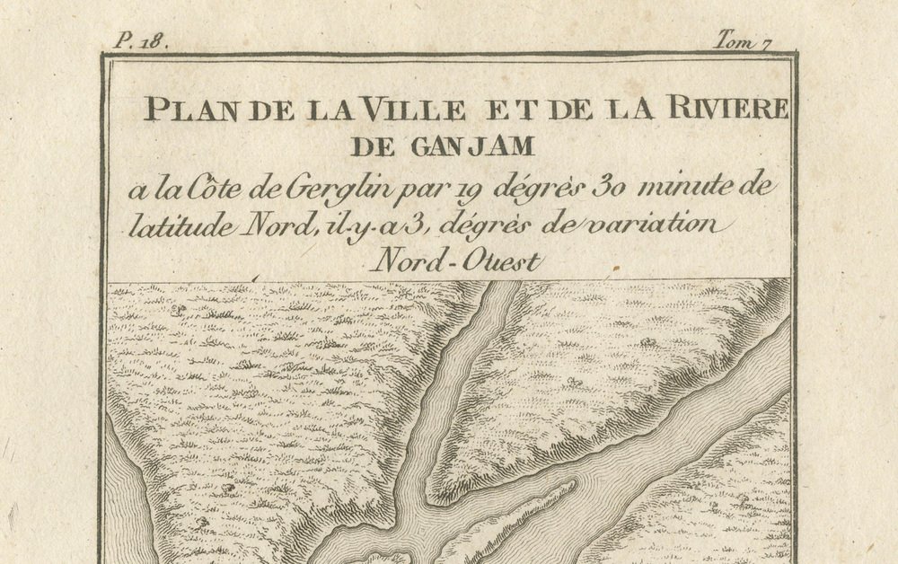 Antique French Map of the Town and River of Ganjam in India by Portier ...