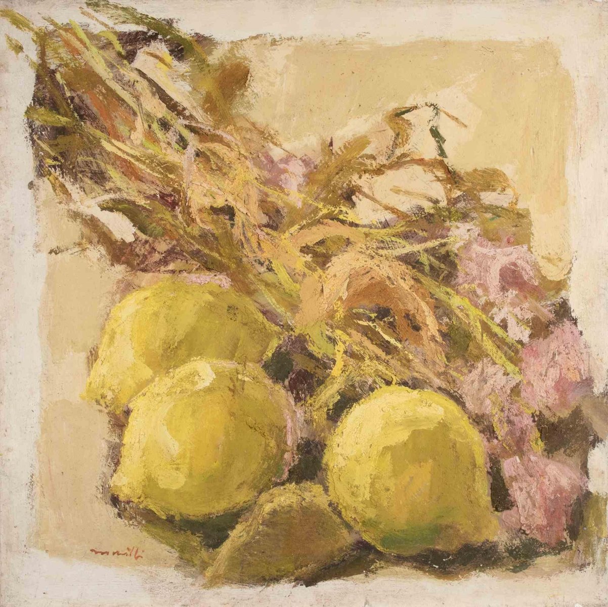 Franco Marzilli, Still Life with Lemons, Oil Painting, 1970s for sale ...