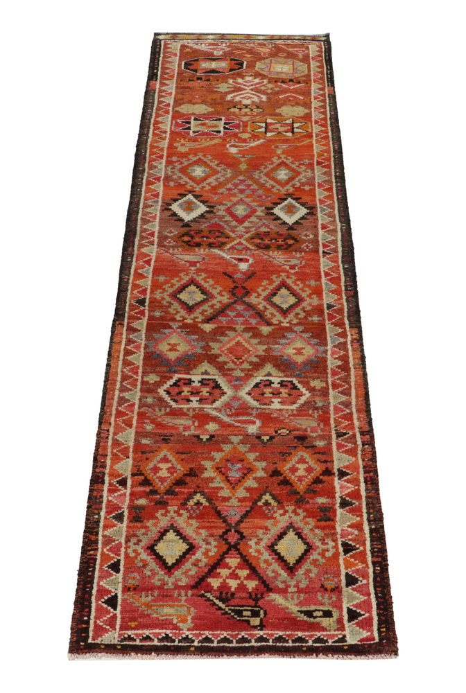 1950s Vintage Tribal Runner in Orange, Red, Multihued Tribal Motifs for ...