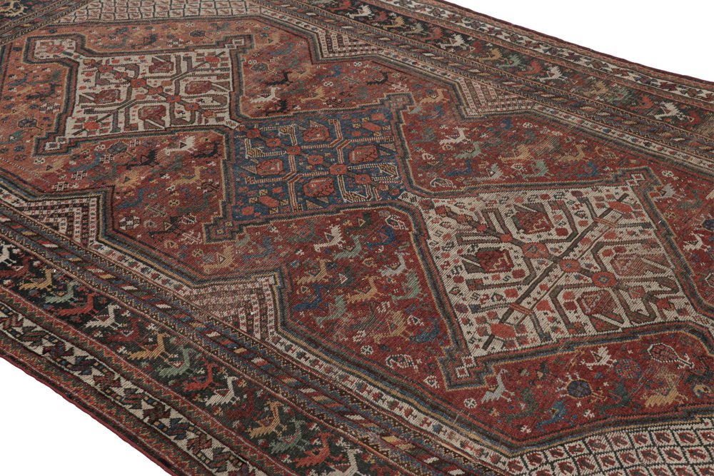 Antique Qashqai Polychromatic Rug with Medallions and Pictorials from ...