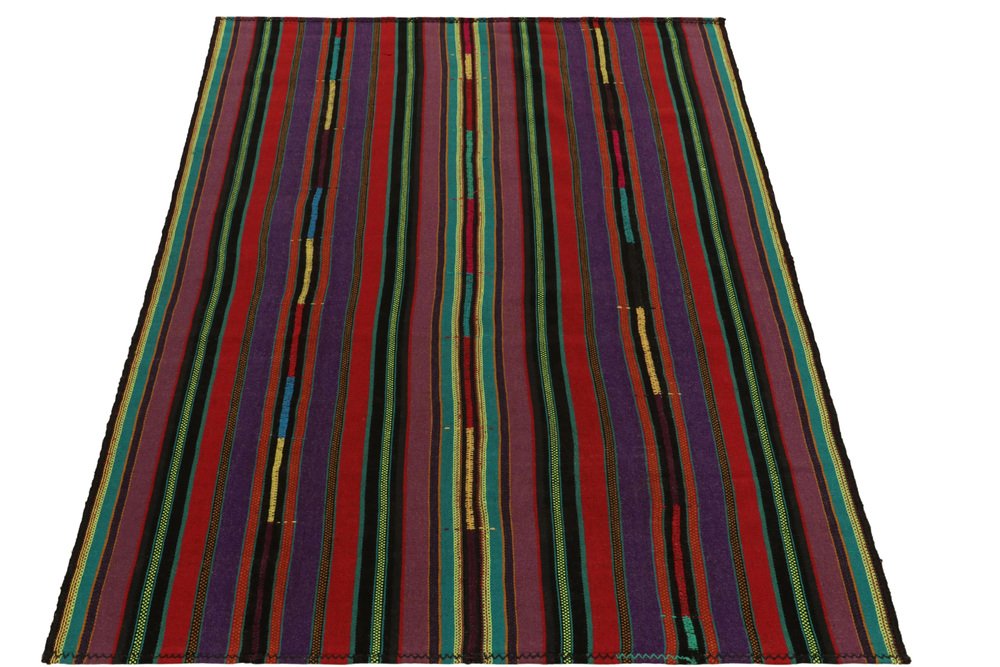 Vintage Red and Purple Chaput Kilim Rug with Green Stripes, 1950s for ...