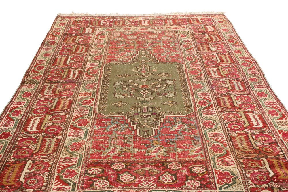 Antique Red and Sage Green Wool Gordes Rug for sale at Pamono