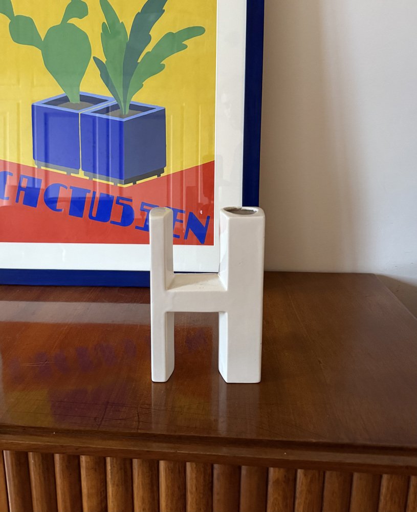 Space Age White H Letter Shaped Ceramic Solifleur Vase by Marcel ...