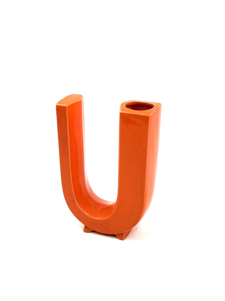 Space Age Orange U Letter Shaped Ceramic Solifleur Vase by Marcel ...