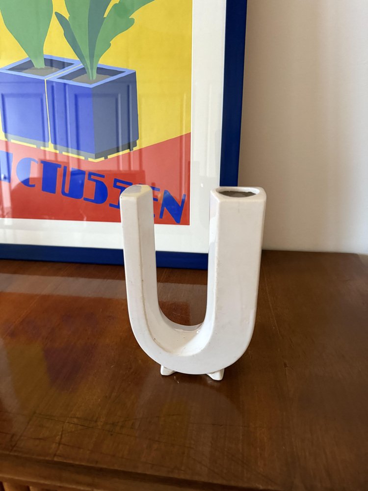 Space Age White U Letter Shaped Ceramic Solifleur Vase by Marcel ...