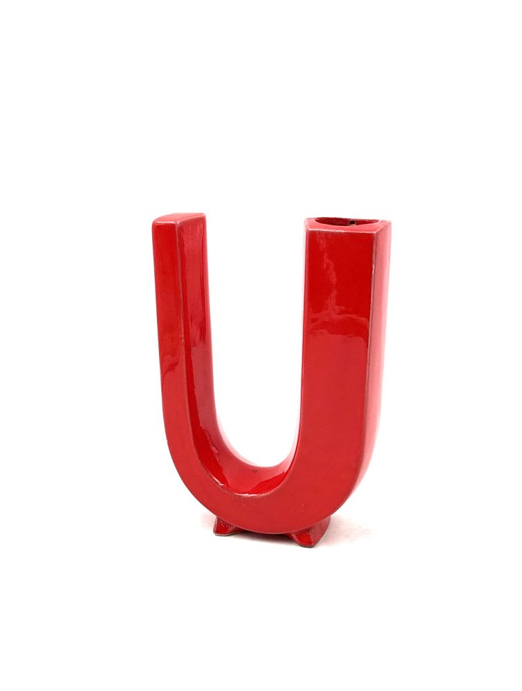 Space Age Red U Letter Shaped Ceramic Solifleur Vase by Marcel Radureau ...