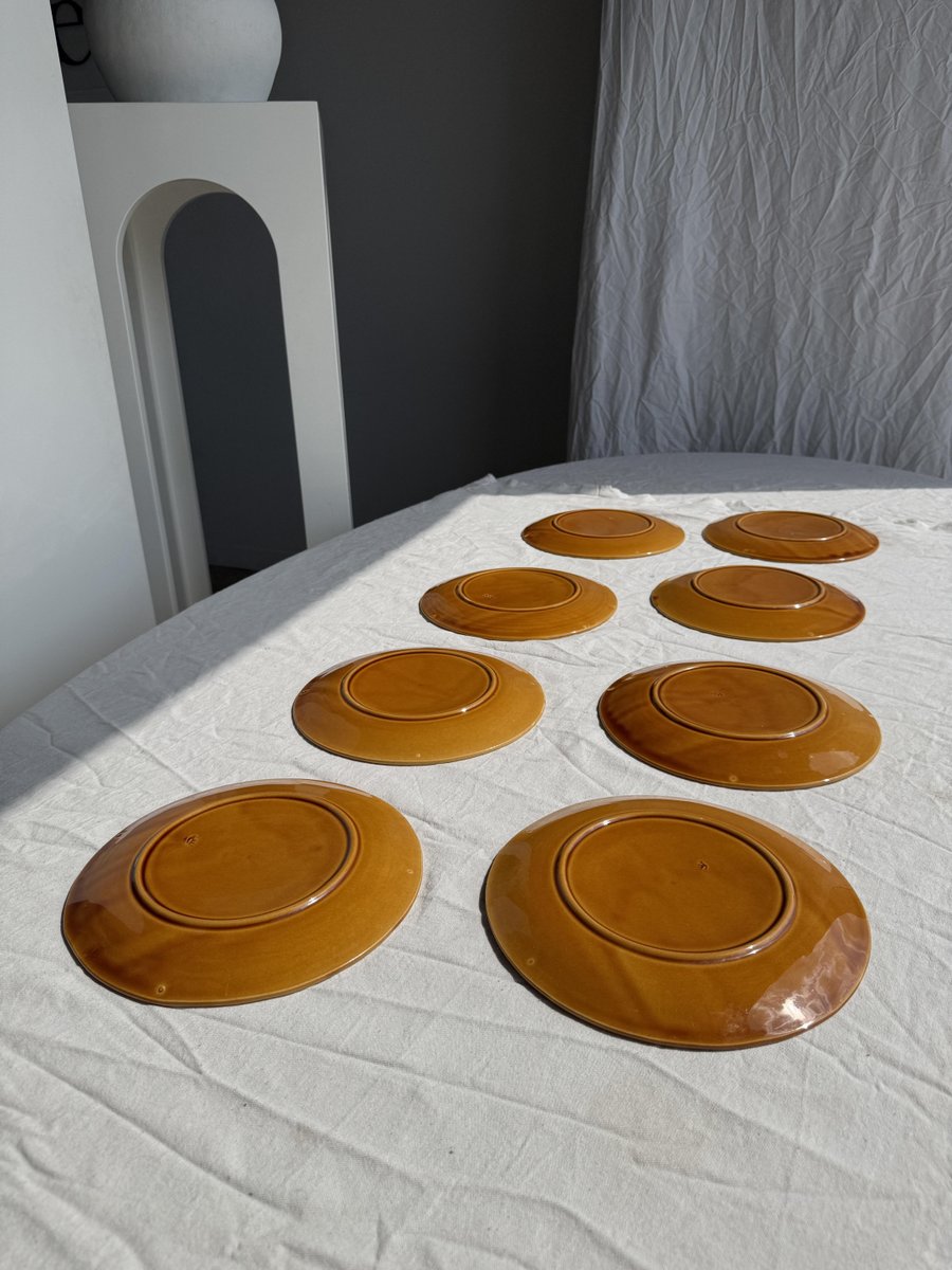 Orange Ceramic Plates, 1980s, Set of 8 for sale at Pamono