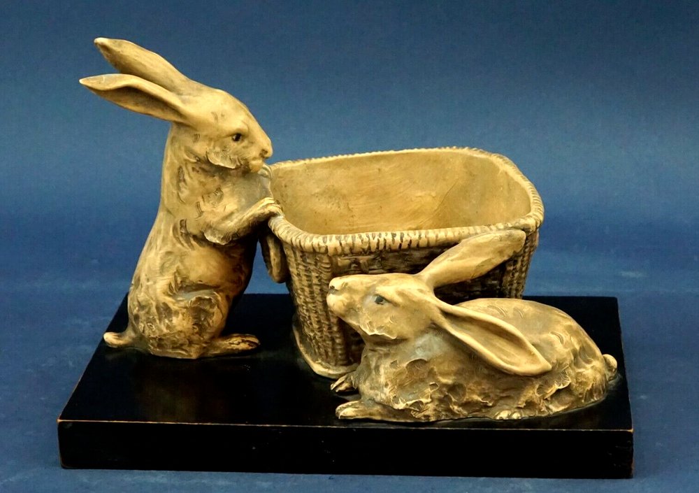 20th Century Terracotta Sculpture of Rabbits with a Vase by Lazzar ...