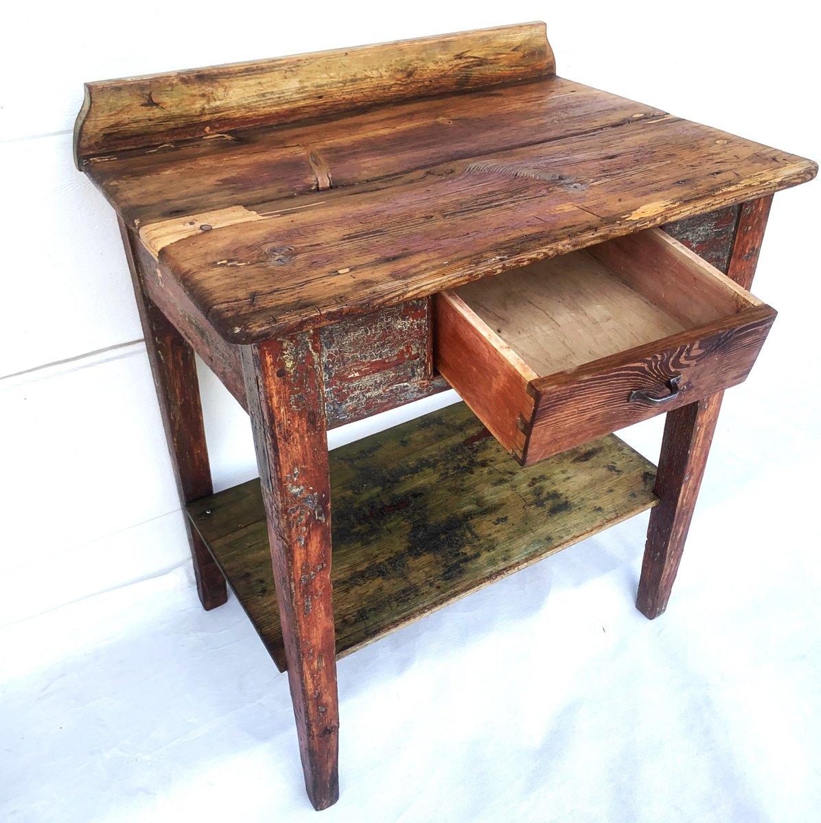 Wabi Sabi Rustic Wooden Table with Drawer and Shelf, 1930s for sale at ...