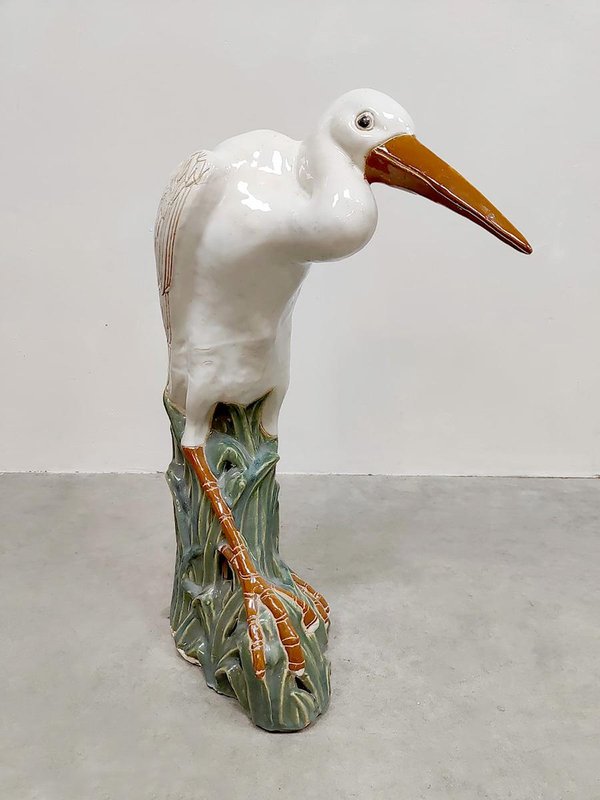 Vintage Italian Ceramic Majolica Crane, 1960s for sale at Pamono