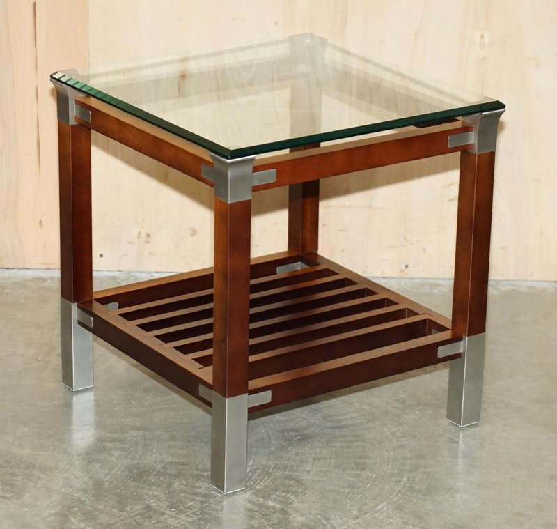 Vintage Hardwood Pewter and Glass Side Tables by Pierre Vandel, Set of ...