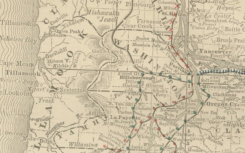 Antique Map of Oregon Railroads with Counties and Native Indian ...