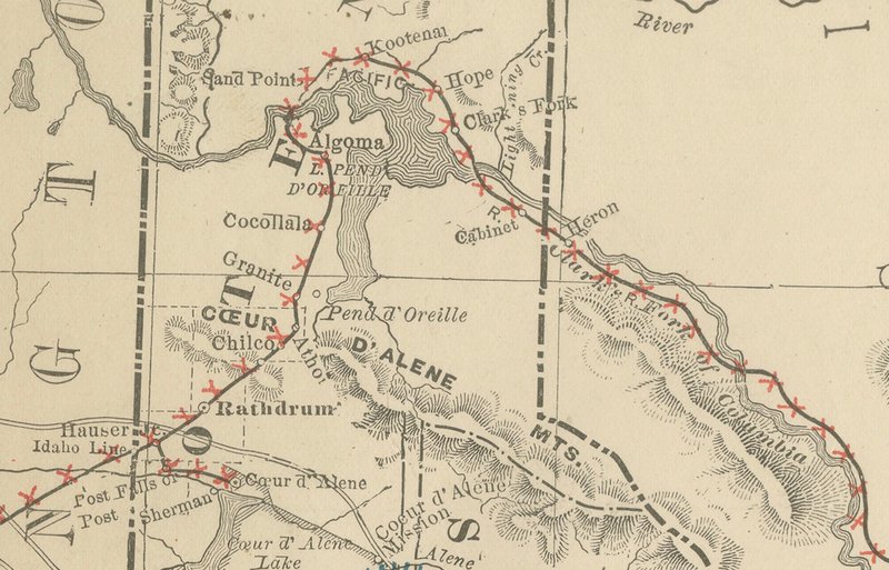 Idaho Map of The Gem States Railroads with Mining Camps and Counties ...